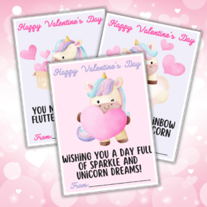Free Unicorn Valentines Day Cards Printable for Kids