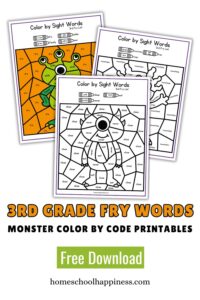 Monster 3rd Grade Fry Words Color by Code Worksheets