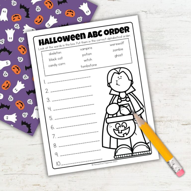 Halloween ABC Order Worksheets - Homeschool Happiness