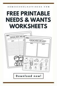 Free Needs and Wants Picture Sort Printable for Kids