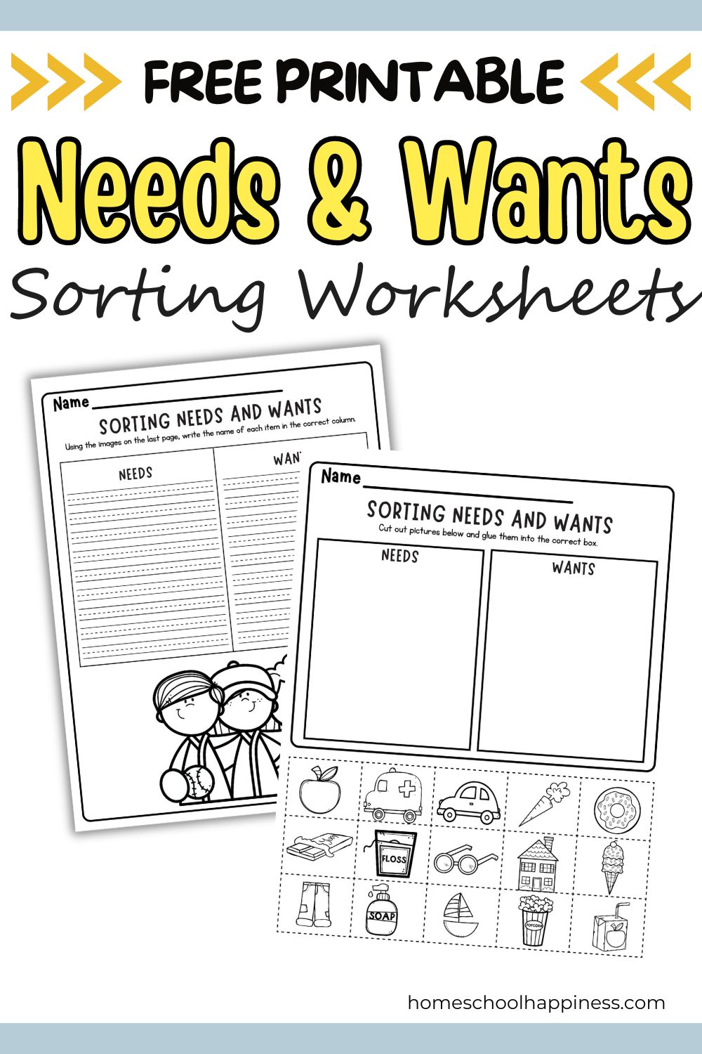 Free Needs and Wants Picture Sort Printable for Kids