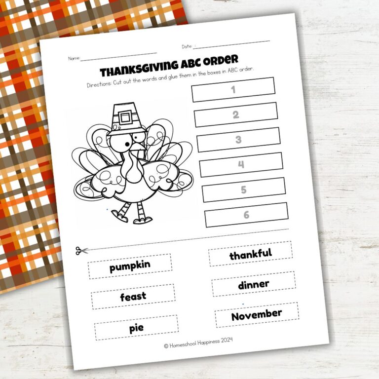 Thanksgiving ABC Order Worksheets: Festive Learning Fun