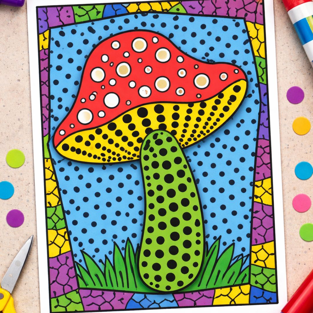 Yayoi Kusama Printable Art Activity (Mushroom Template for Kids)