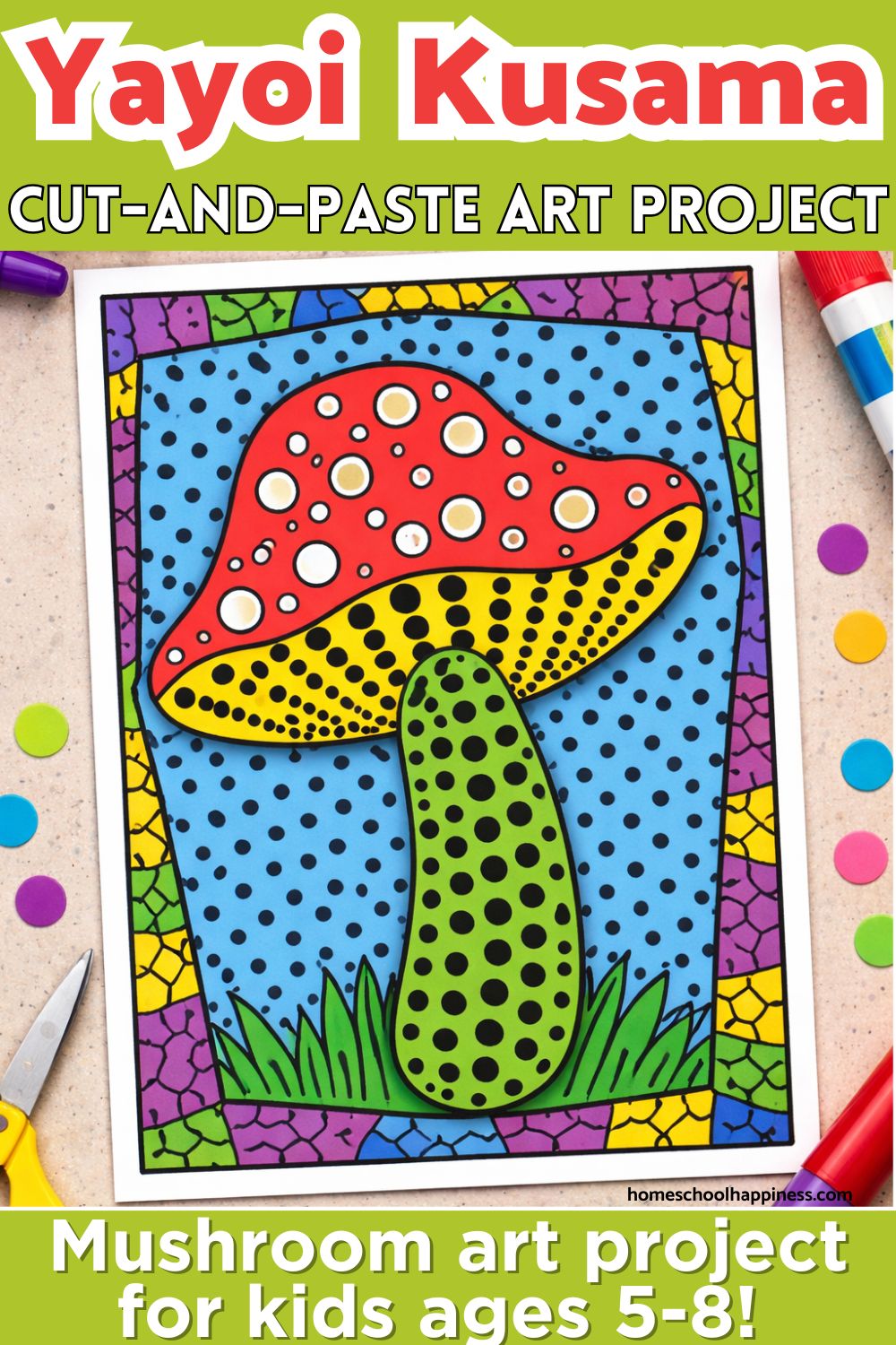 Yayoi Kusama Printable Art Activity (Mushroom Template for Kids)