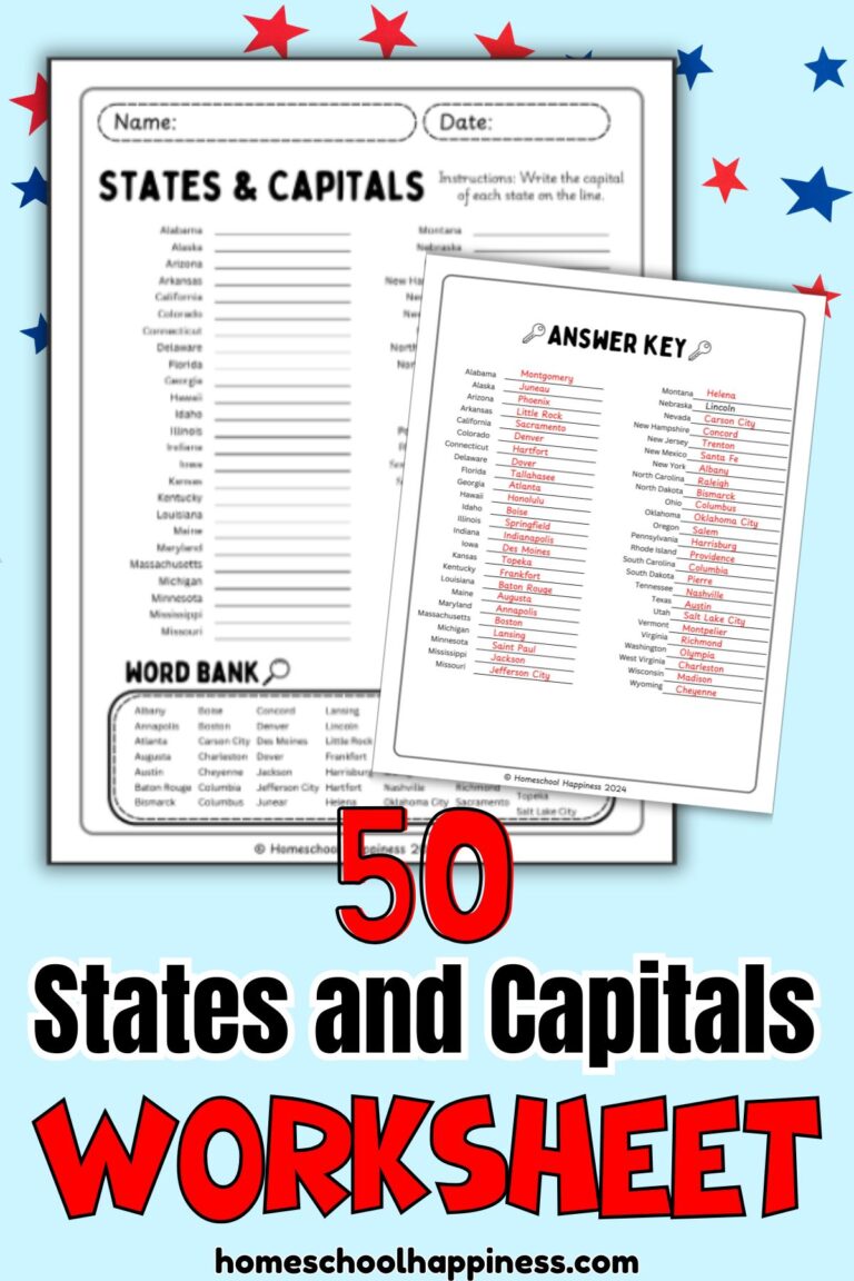 50 States and Capitals Worksheets for Fun Geography Learning