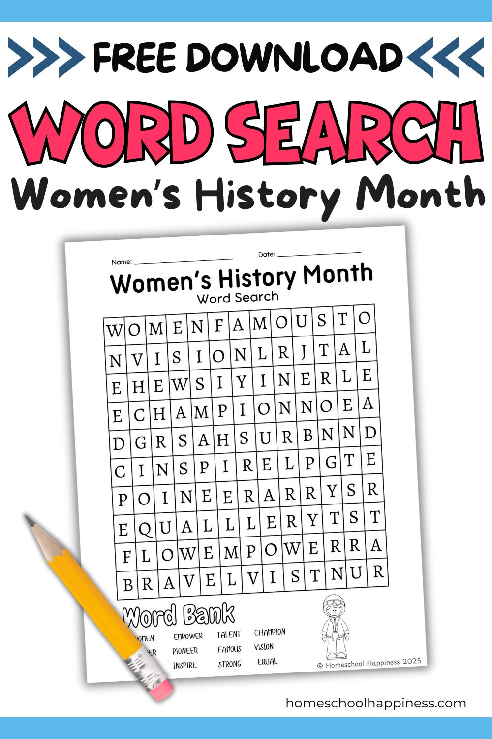 Free Women’s History Month Word Search Printable for Kids