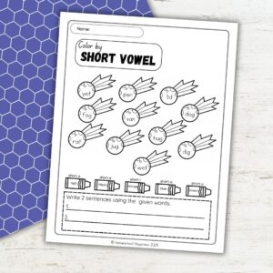 Free Space-Themed Vowel Sort Worksheet for Early Readers