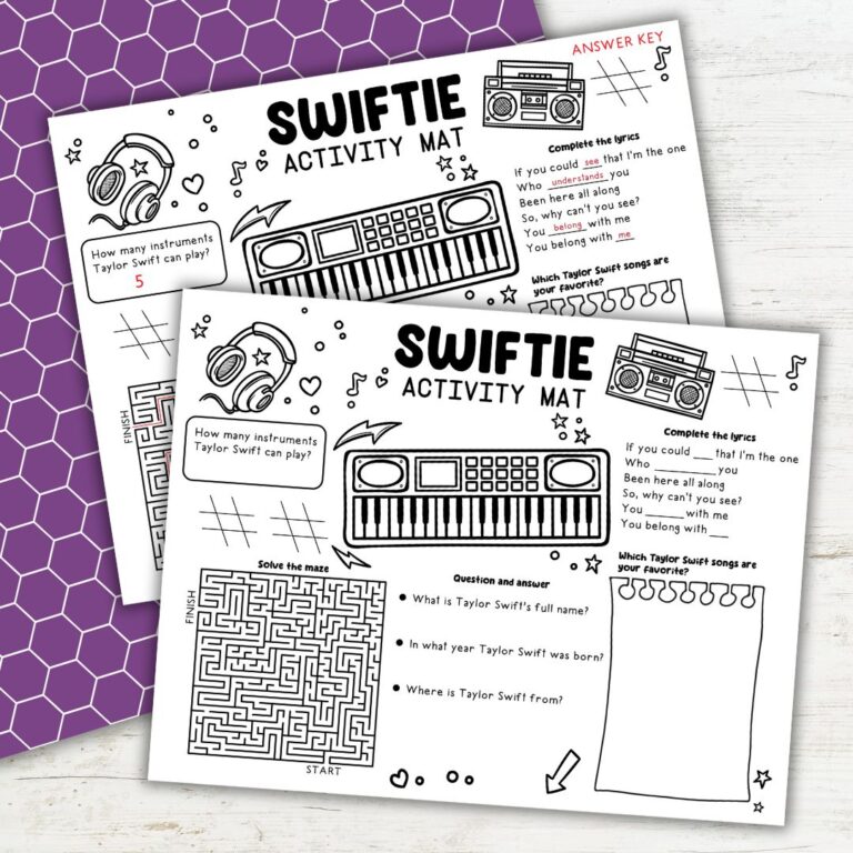 Fun & Educational Taylor Swift Printable Activity Mats for Kids