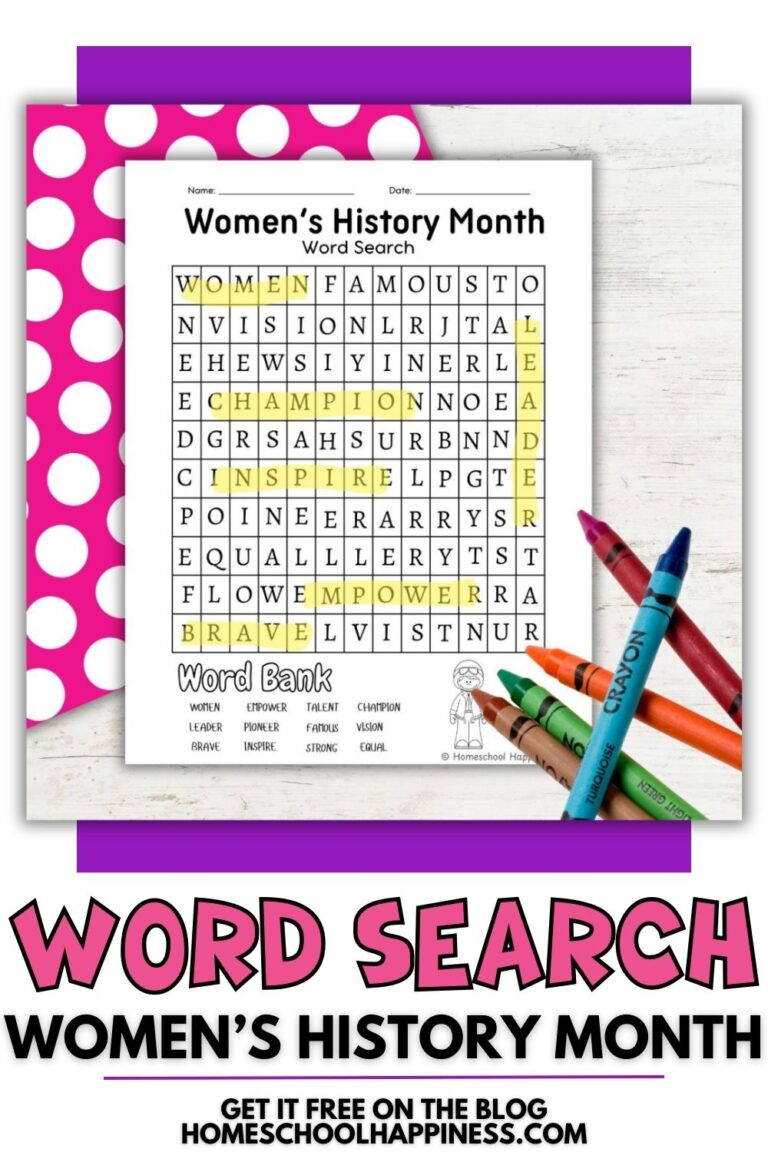 Free Women’s History Month Word Search Printable for Kids