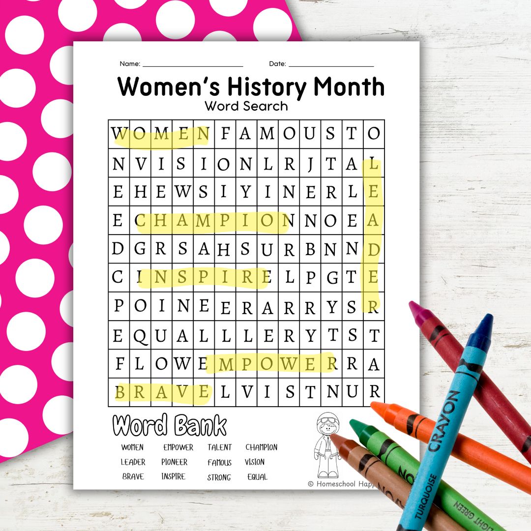 Free Women’s History Month Word Search Printable for Kids