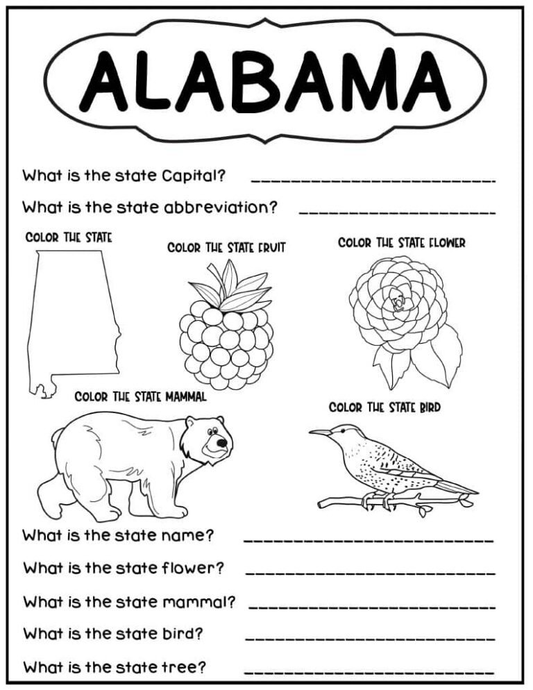 Free Printable State Facts Worksheets for Kids