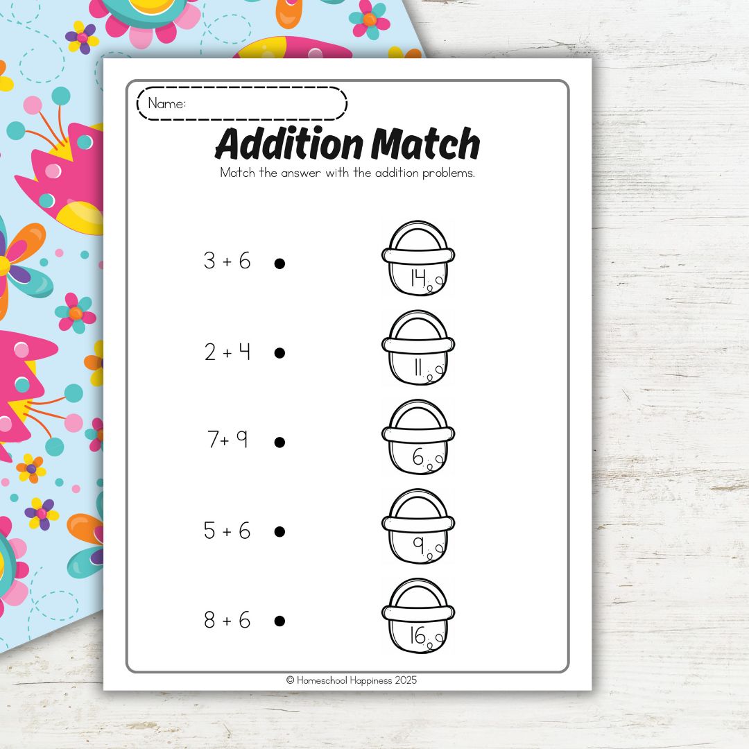 Spring Addition Worksheets for Kindergarten to Print
