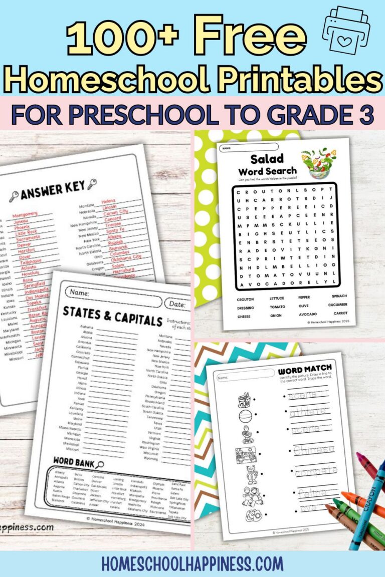 Free Homeschool Printables for Preschool to Grade 3