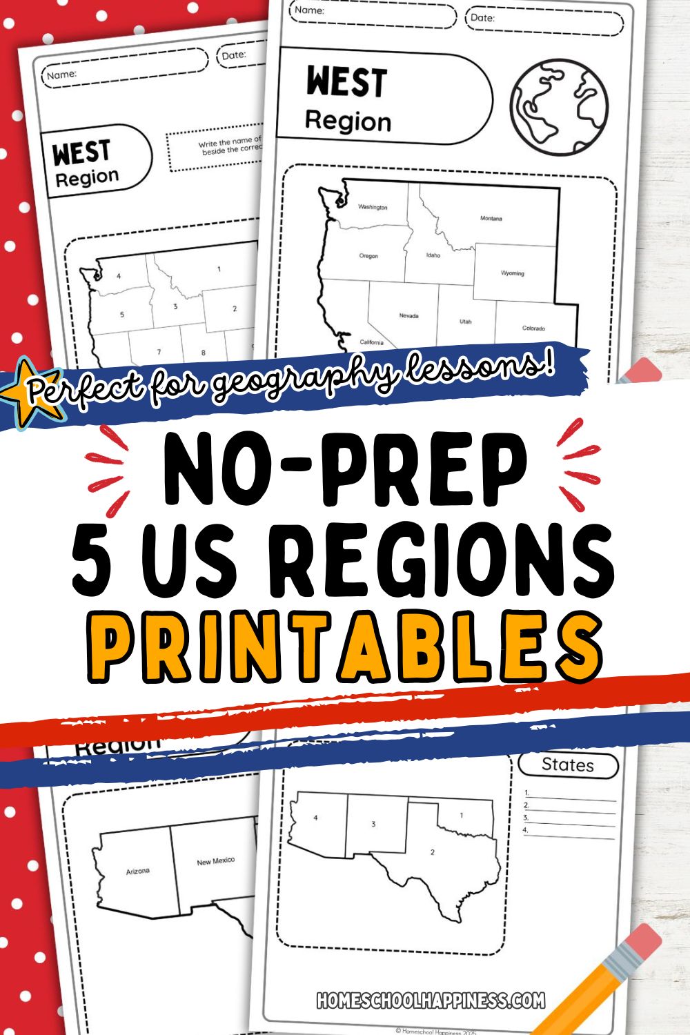 Printable 5 Regions of the United States Worksheets for Kids