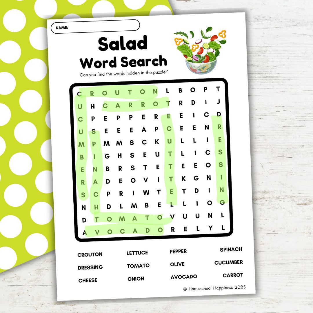 Fun Salad Word Search Printable for Kids | Free Activity
