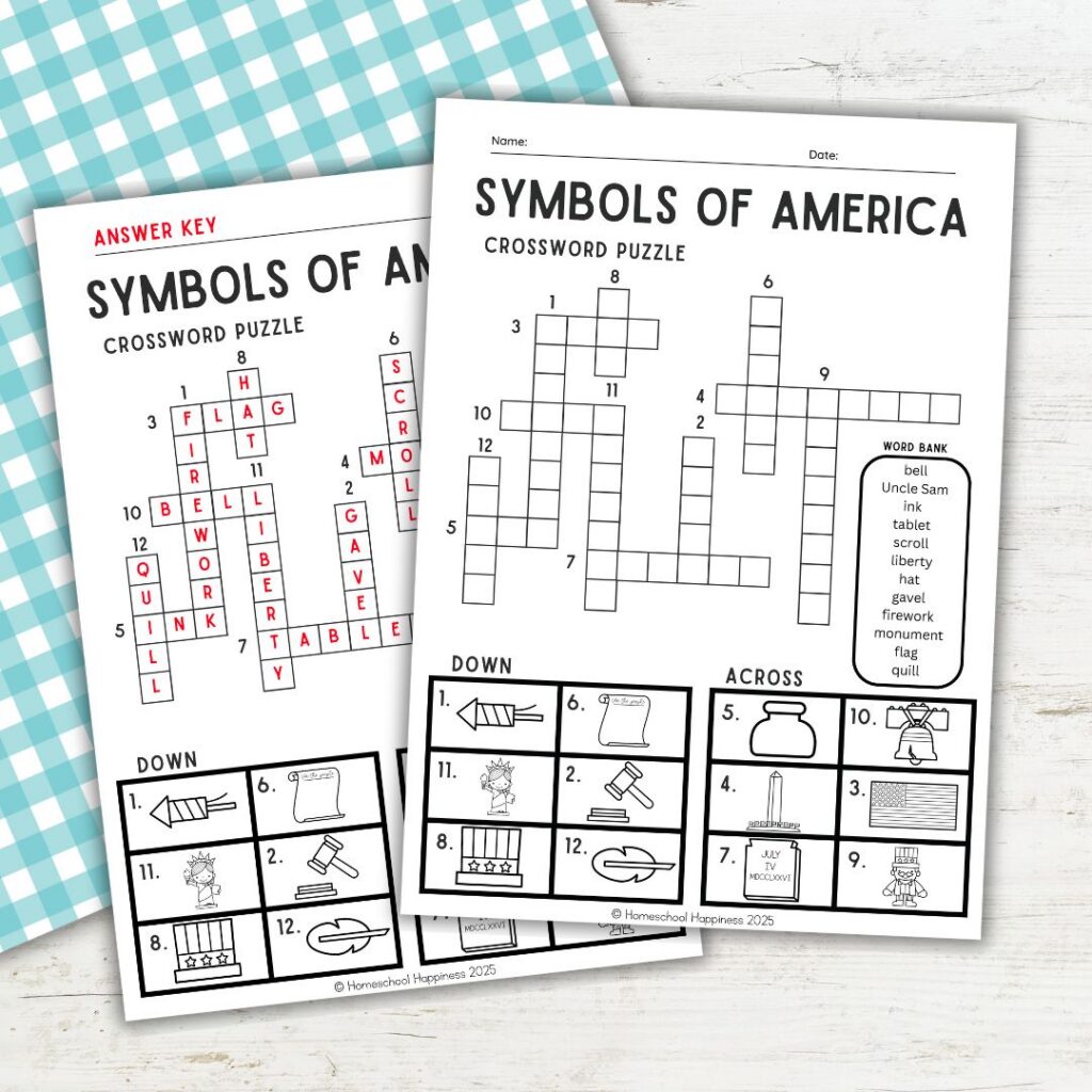 Symbols of America Crossword Puzzle: Free Printable for Kids