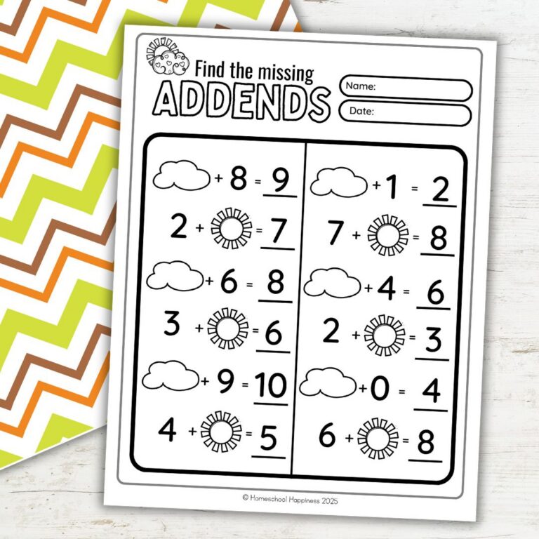1st Grade Missing Addends Worksheets for Math Practice