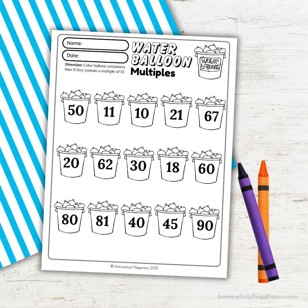 Water Balloon Multiples Math Worksheets for Summer