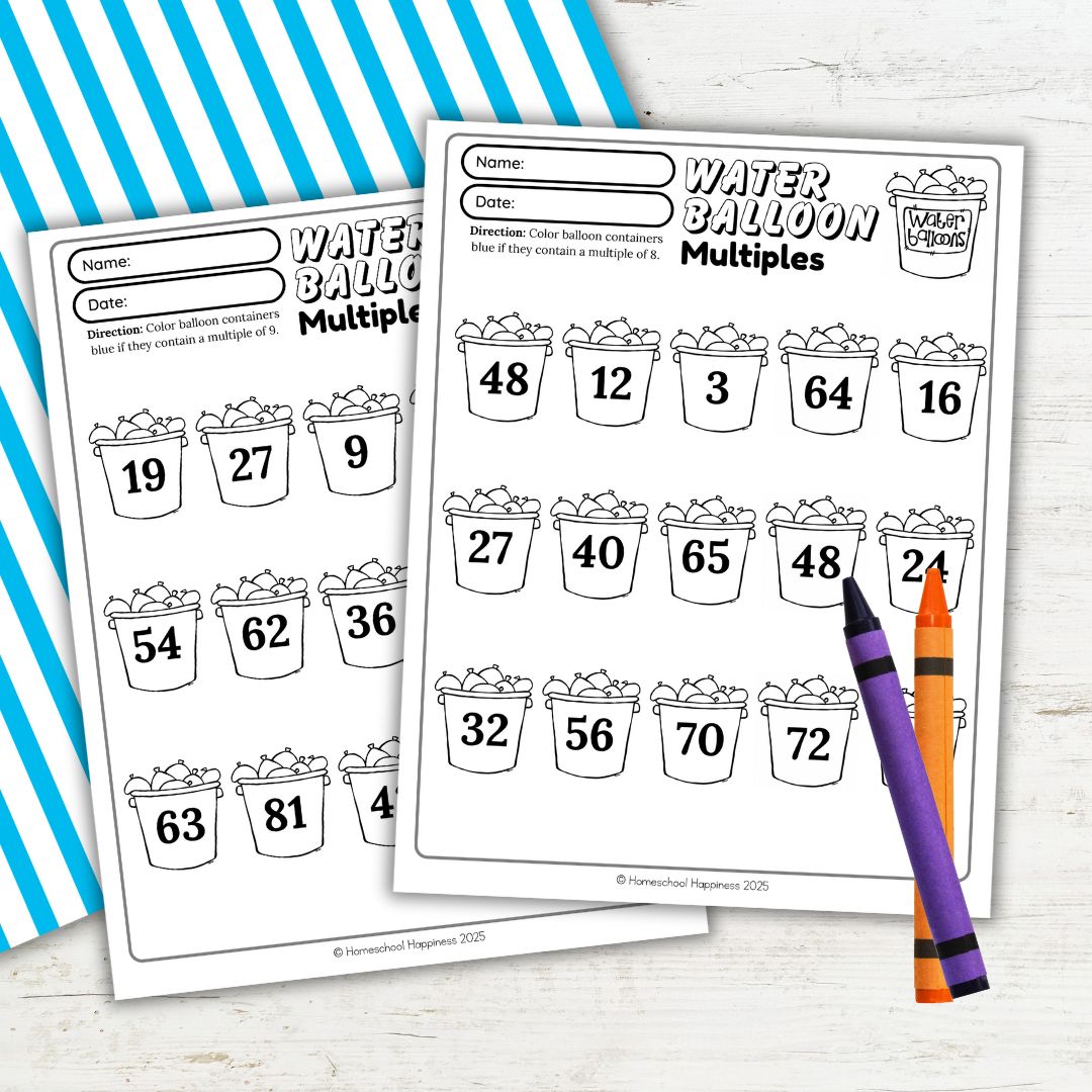Water Balloon Multiples Math Worksheets for Summer