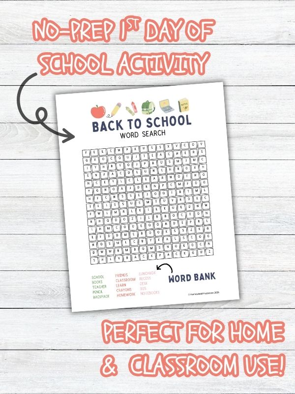 Back to School Word Search for Kids | Free Printable