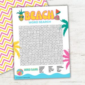 Free Summer Beach Word Search Printable for Kids
